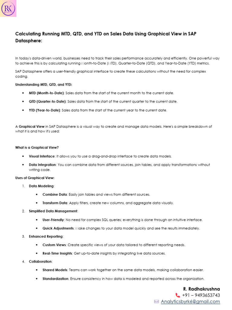 MTD, QTD, YTD Calculations in SAP | PDF | Data | Usability