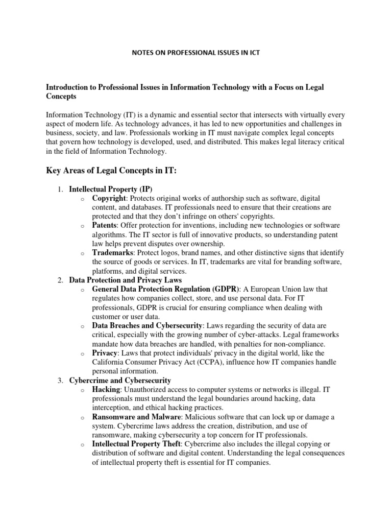 Notes on Professional Issues in Ict | PDF | Cybercrime | Freedom Of ...