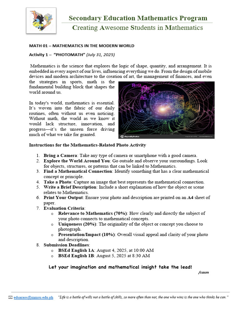 MATH 01 Activity 1 PhotoMath | PDF | Mathematics