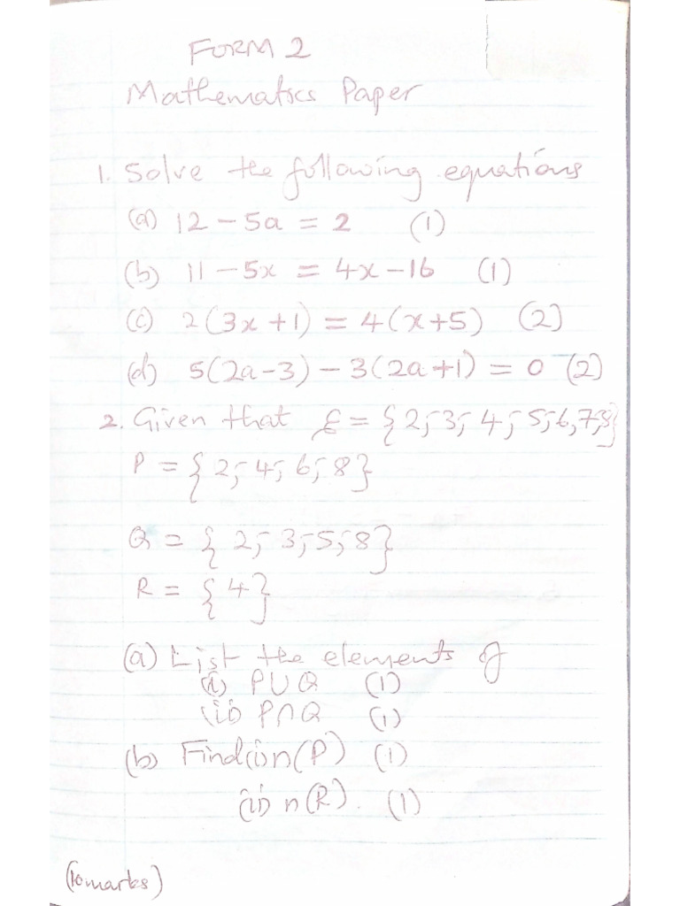Form 2 Mathematics Paper | PDF