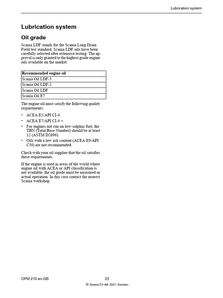 Scania LDF Engine Oil Change Guide | PDF | Motor Oil | Chemical Substances
