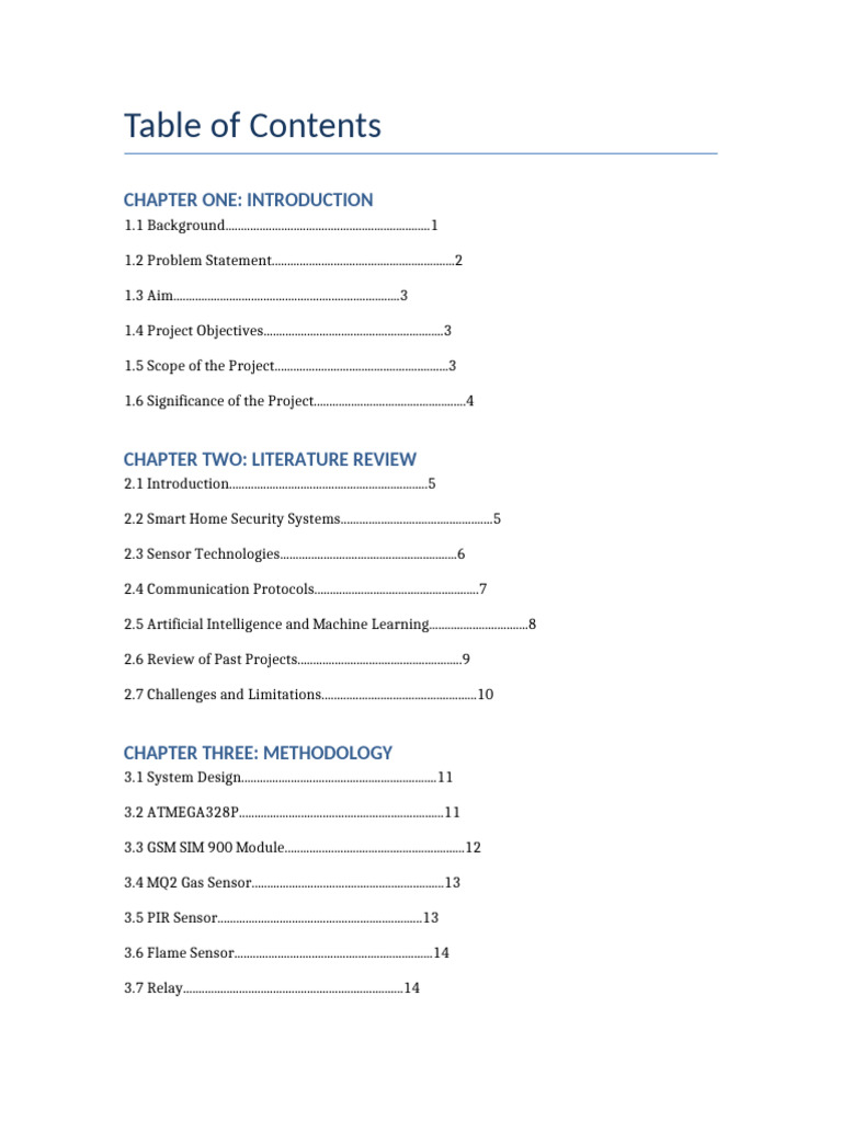 Table of Contents Smart Home Project | PDF