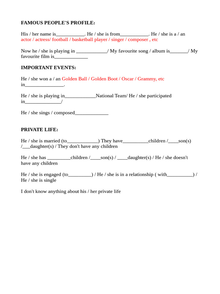 Famous Person Profile Overview | PDF