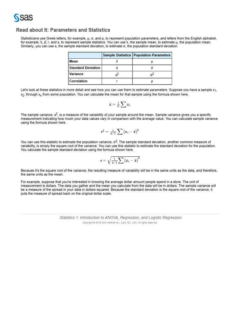 Understanding Sample Statistics and Parameters | PDF | Variance ...