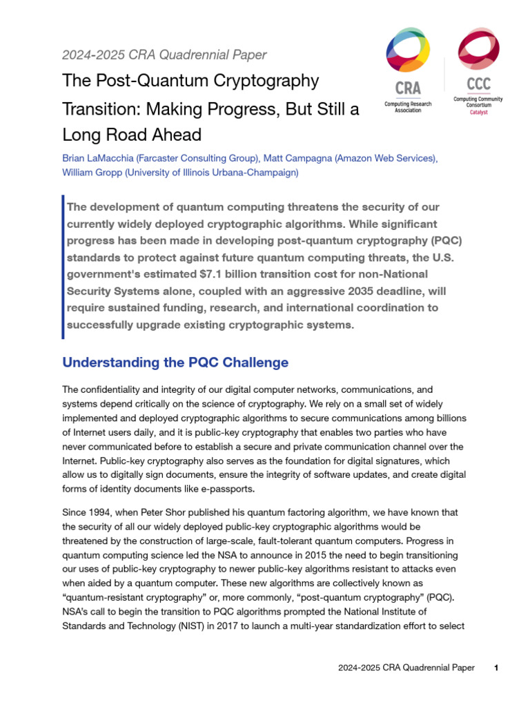 2024 2025 CRA Quad Paper The Post Quantum Cryptography Transition Making Progress But Still A ...