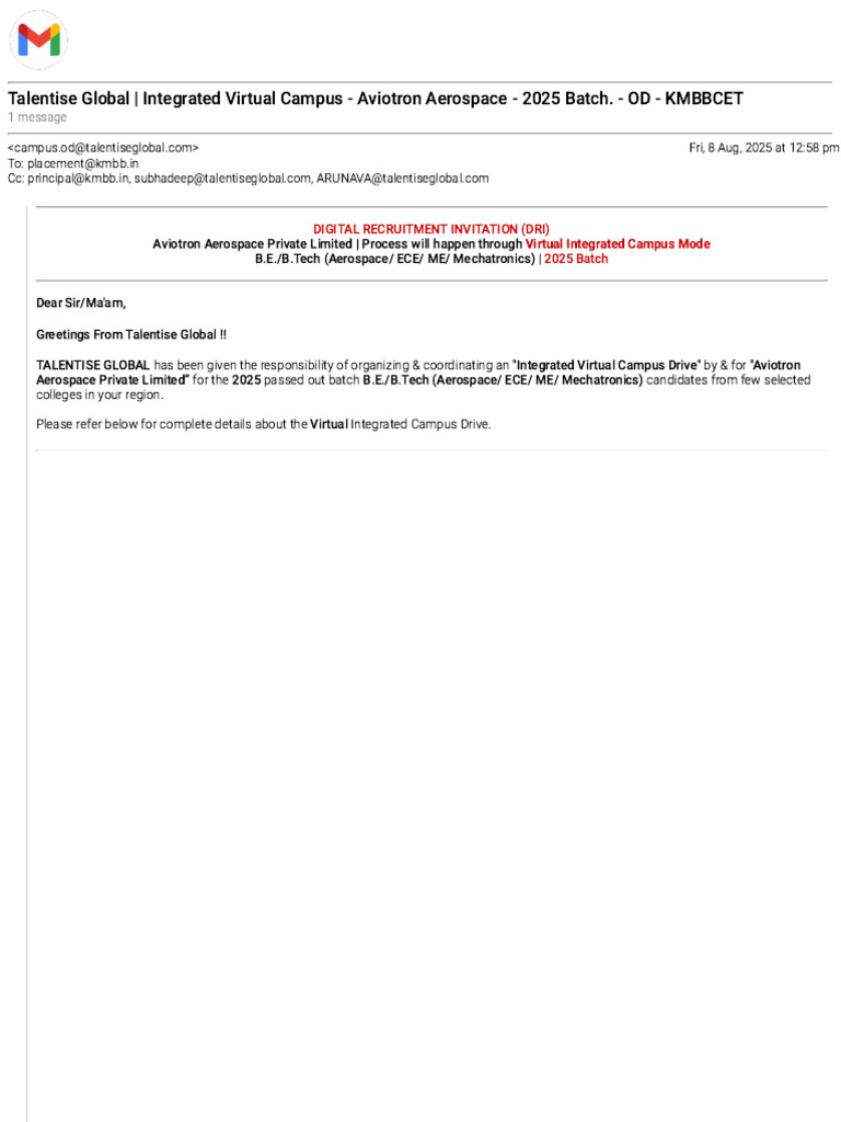Gmail - Talentise Global - Integrated Virtual Campus - Aviotron ...