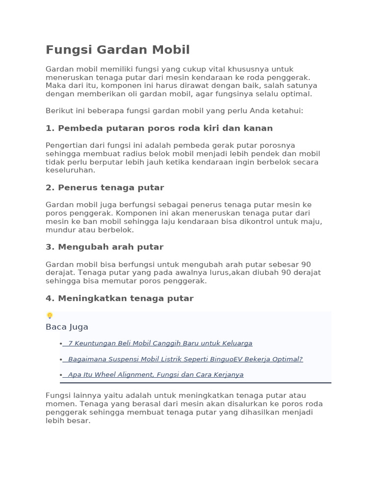 Fungsi Utama Gardan Mobil | PDF