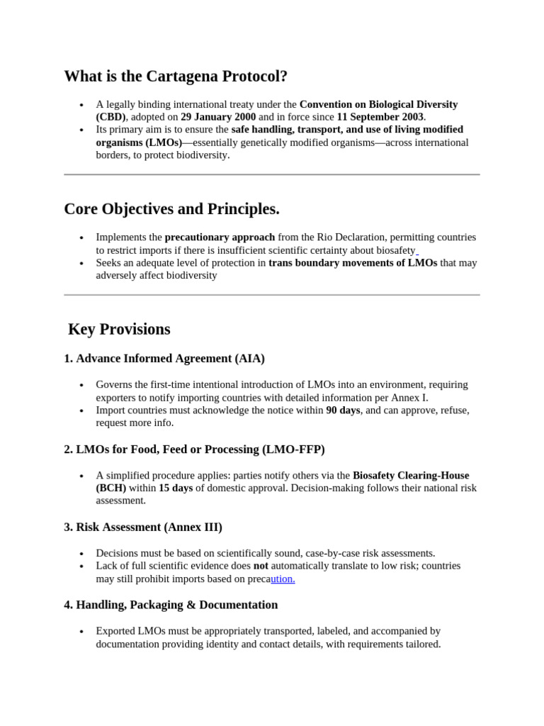 Overview of the Cartagena Protocol | PDF