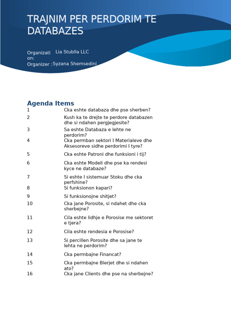 Training Agenda | PDF