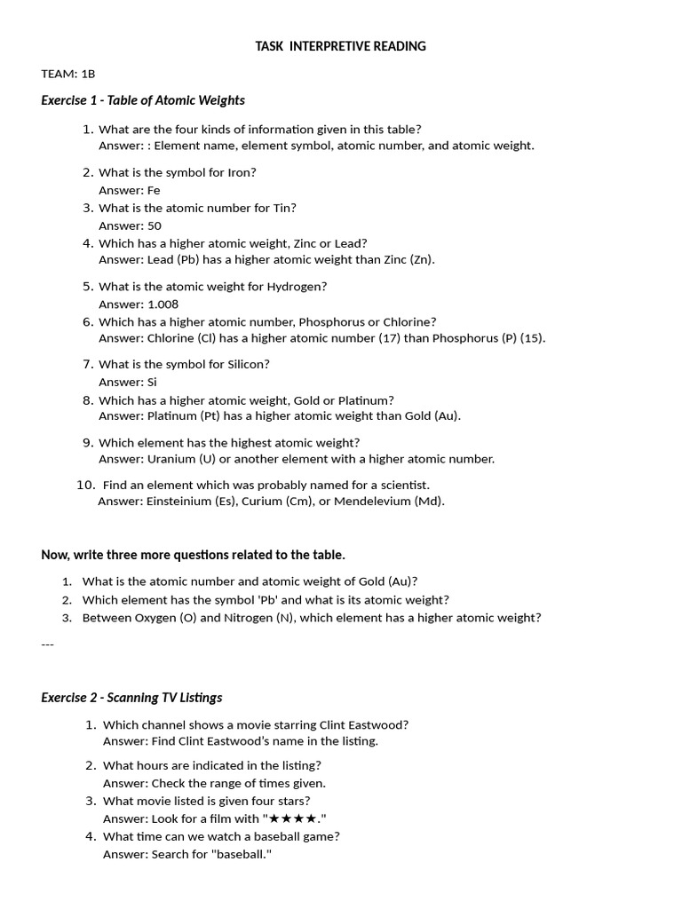 Task Interpretive Reading | PDF | Chemical Elements | Materials