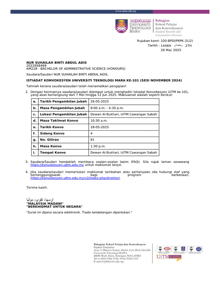 Borang Jemputan Uitm | PDF