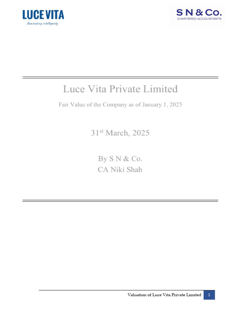 Luce Vita Private Limited Valuation Report | PDF | Valuation (Finance ...