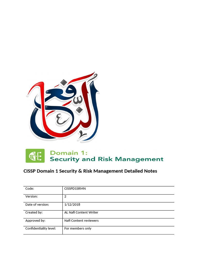 Domain 1 (Security & Risk Management) | PDF | Information Security | Risk