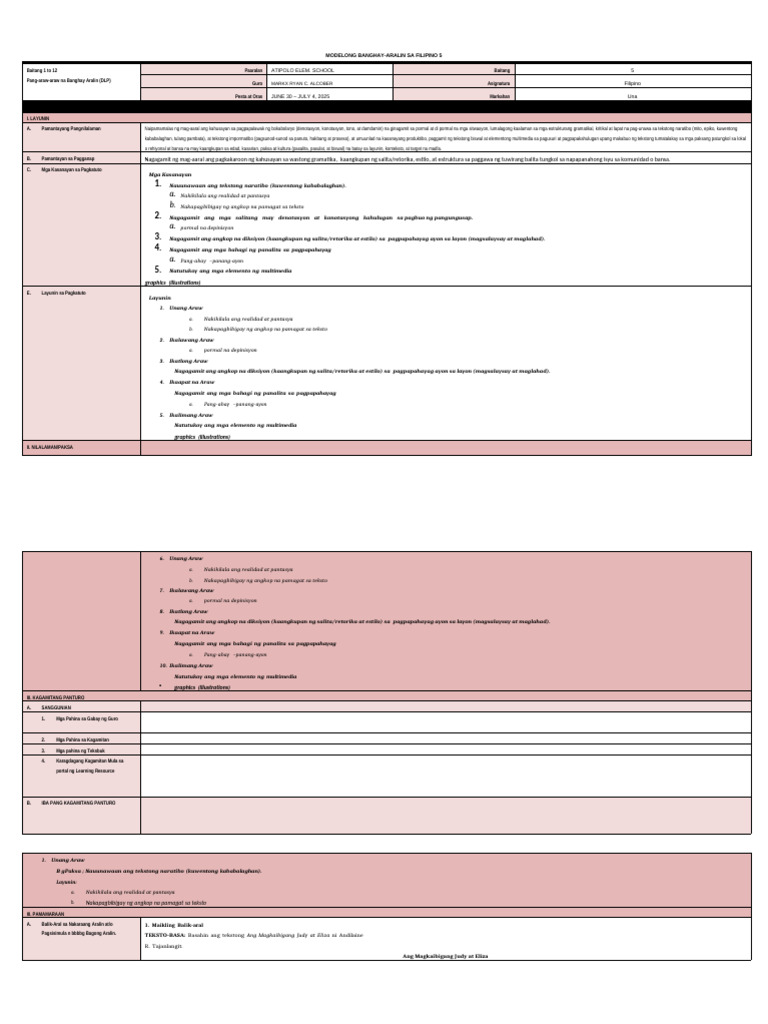 DLP Matatag Training Filipino Individual Output | PDF