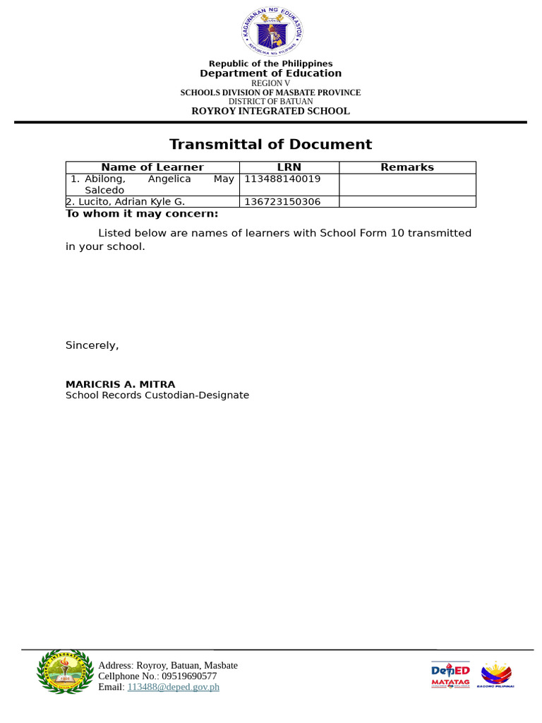 Transmittal | PDF