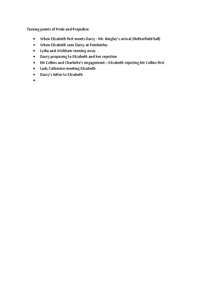 Key Turning Points in Pride and Prejudice | PDF