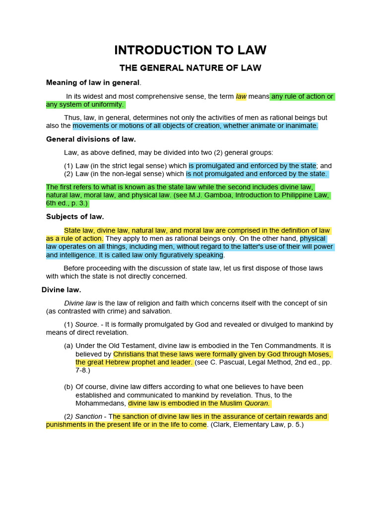 Introduction To Law | PDF | Natural Law | Revelation