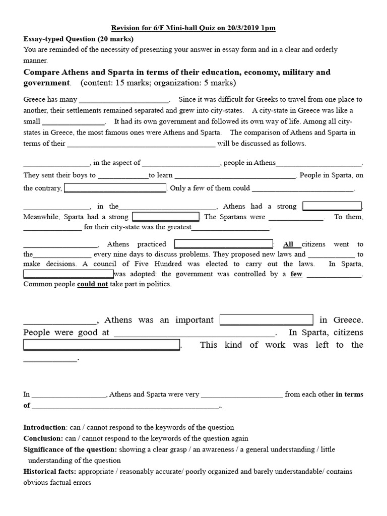 Comparison of Athens and Sparta Essay FIB | PDF | Sparta | Argument