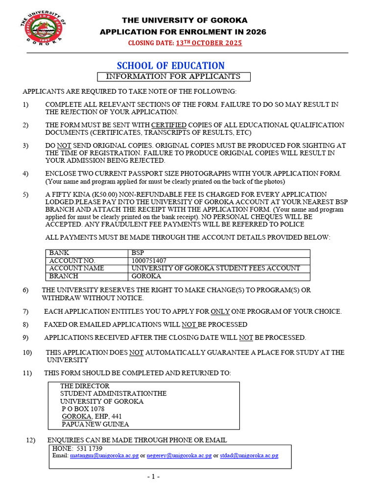 UOG 2026 Application Guidelines | PDF | Payments