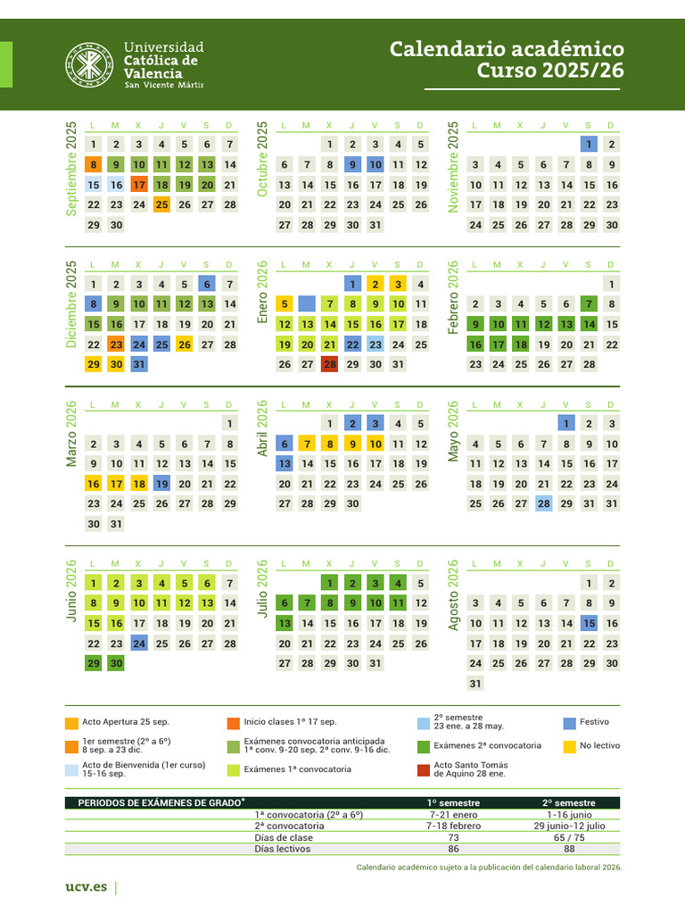 Calendario Académico UCV 2025-2026 | PDF