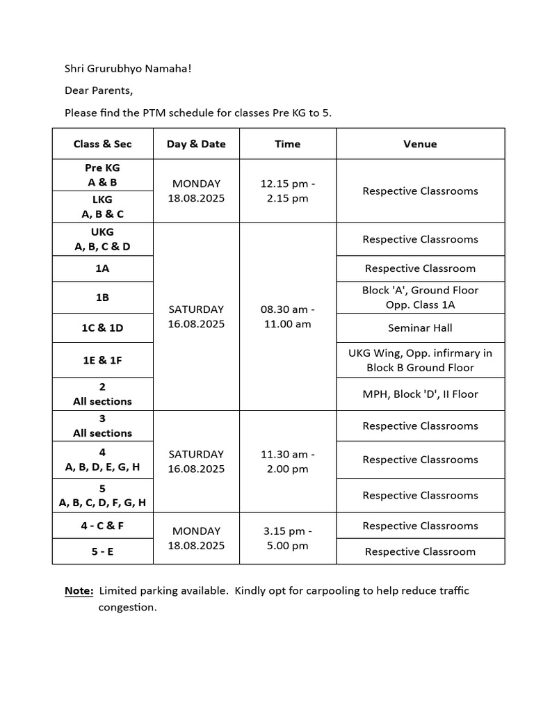PTM Schedule KG - STD 5 07082025 | PDF