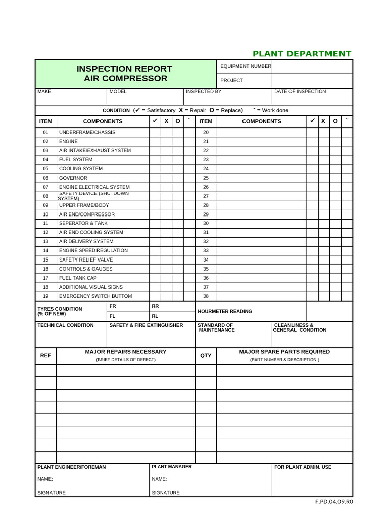 Air Compressor Service Report Template | PDF | Vehicles
