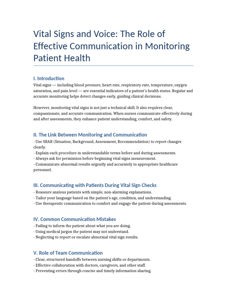 Effective Communication in Vital Sign Monitoring | PDF