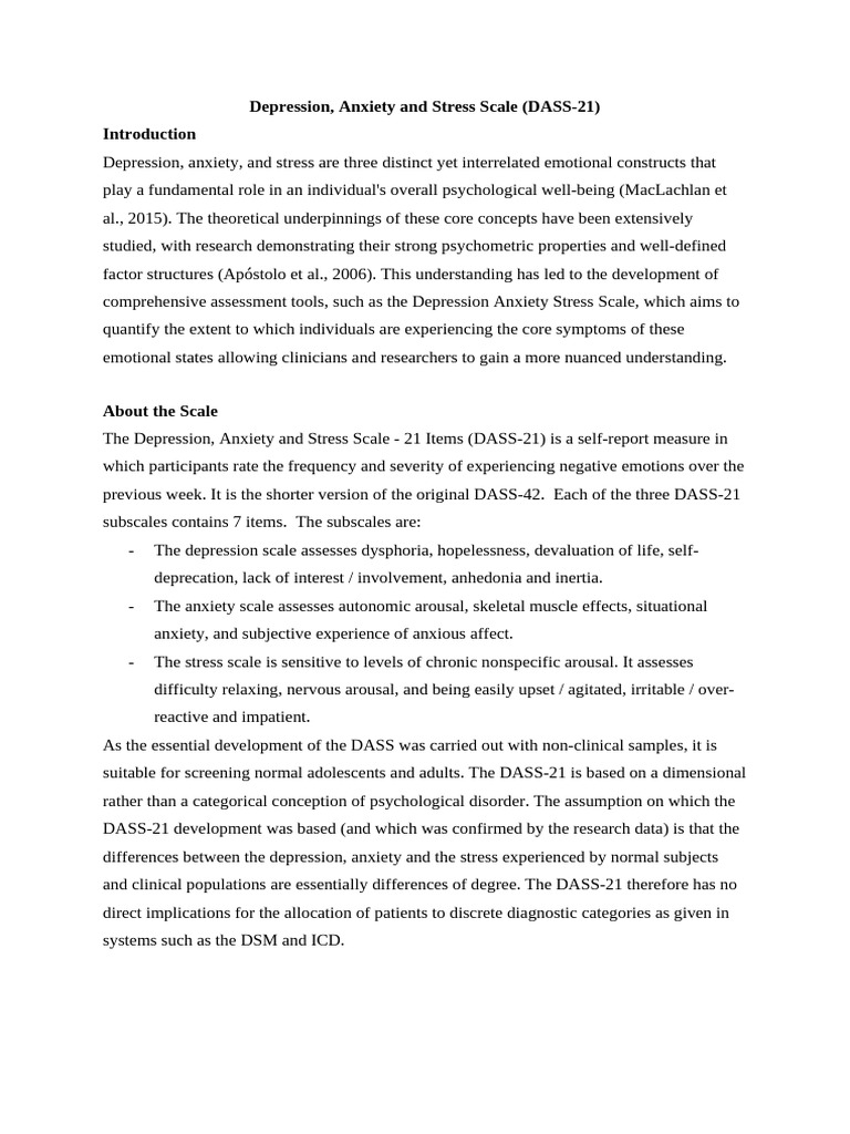 DASS-21 Scoring and Interpretation Guide | PDF | Major Depressive ...