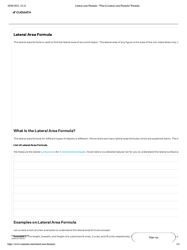 Lateral Area Formula - What Is Lateral Area Formula - Formula | PDF ...