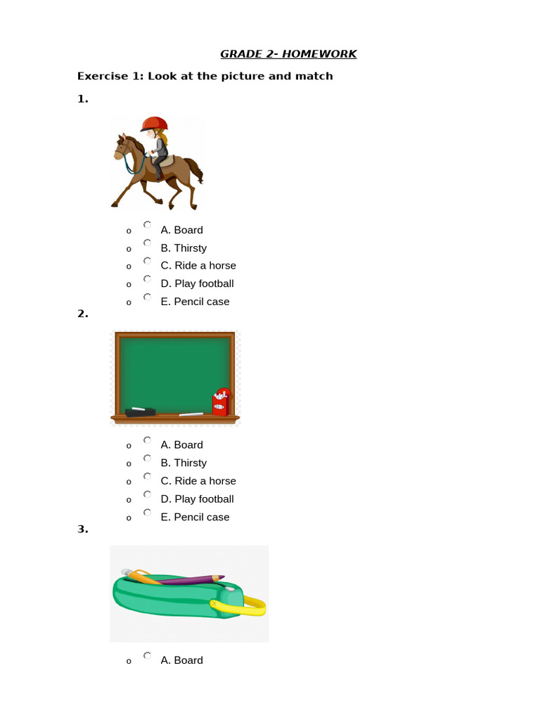 Grade 2 Homework: Matching & Writing Exercises | PDF