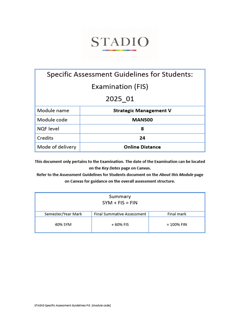 MAN500 - 2025 - 01 - Assessment Guidelines | PDF | Risk | Strategic Leadership