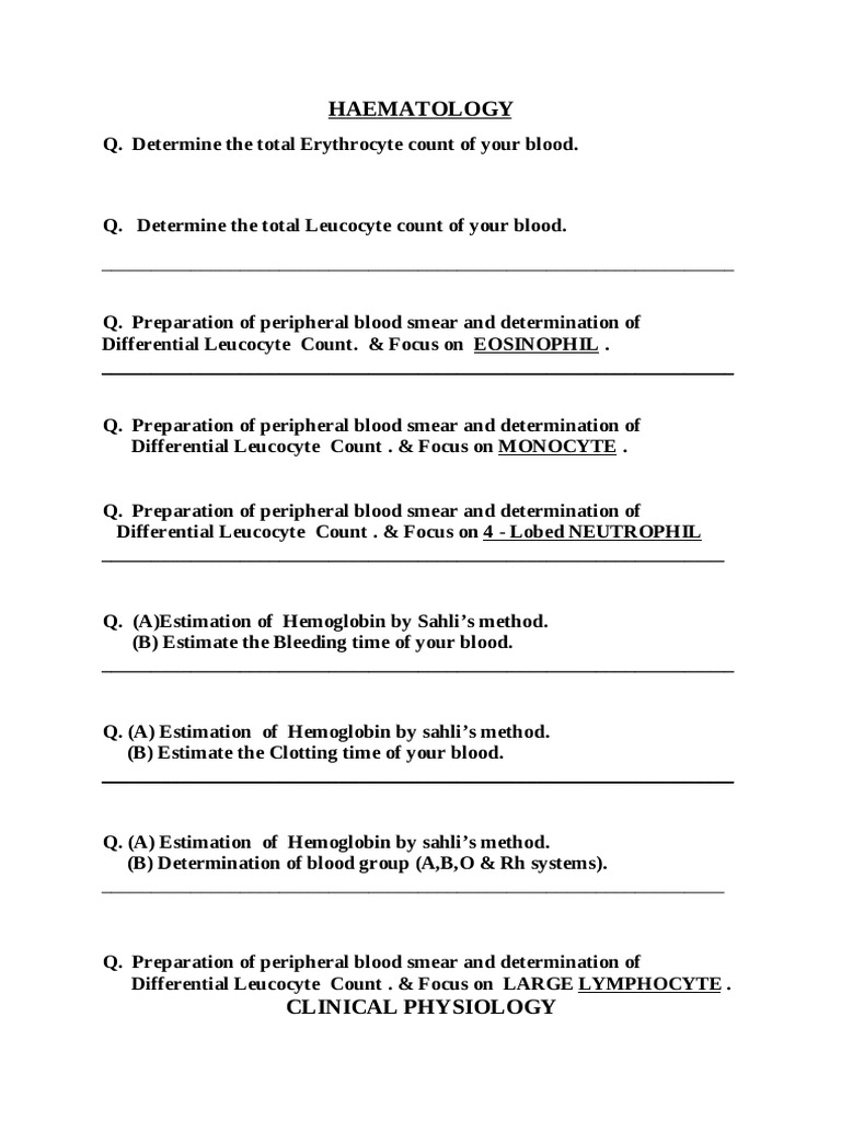 Hematology and Clinical Questions Only For PUC | PDF | White Blood Cell ...