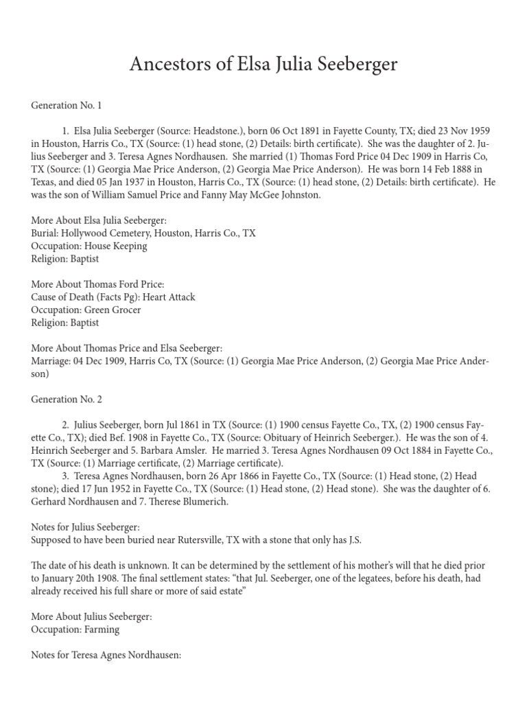 Seeberger Family Genealogy Overview | PDF | Confederate States Of America