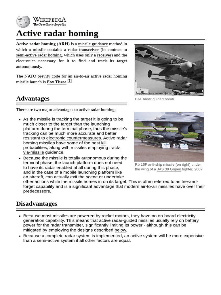 Active Radar Homing Missile Overview | PDF | Missile | Missile Types