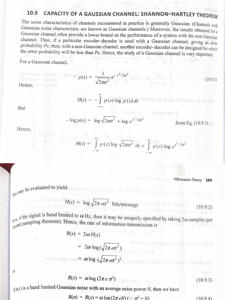 10.9 Capacity PRP of A Gaussian Channel Shannon-Hartley Theorem | PDF