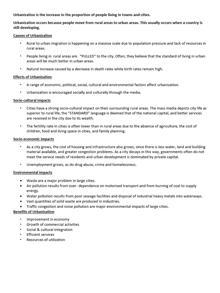 Urbanization and Its Effect On Society | PDF | Urbanization | City