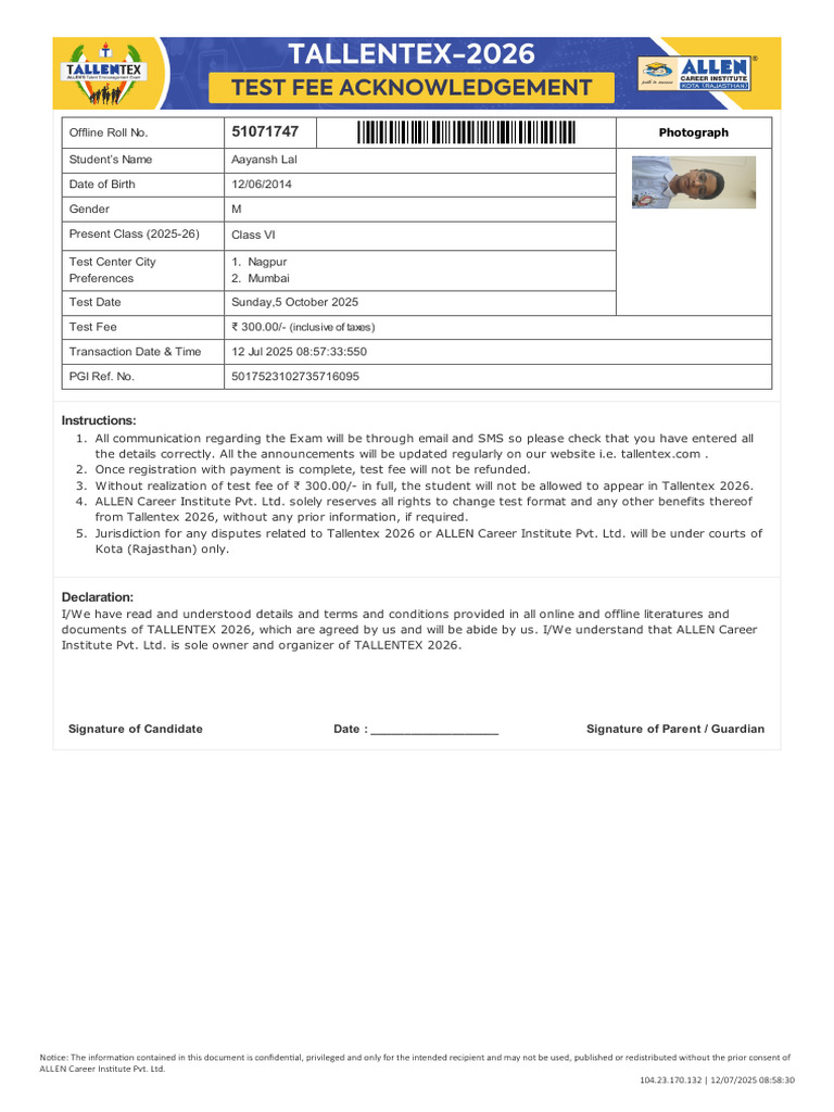 TalenteX Abhyudaya Form | PDF | Payments