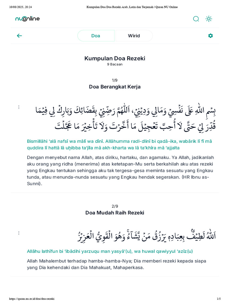 Kumpulan Doa Doa Rezeki Arab, Latin Dan Terjemah | PDF