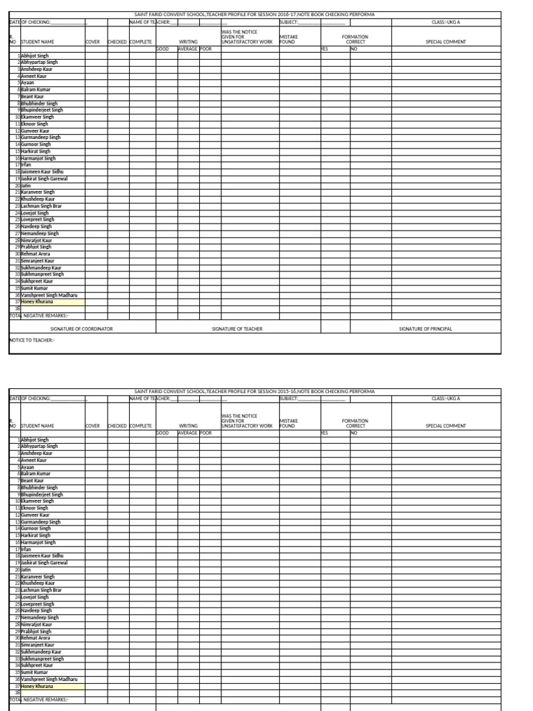 Nry To Ukg Note Book Checking | PDF