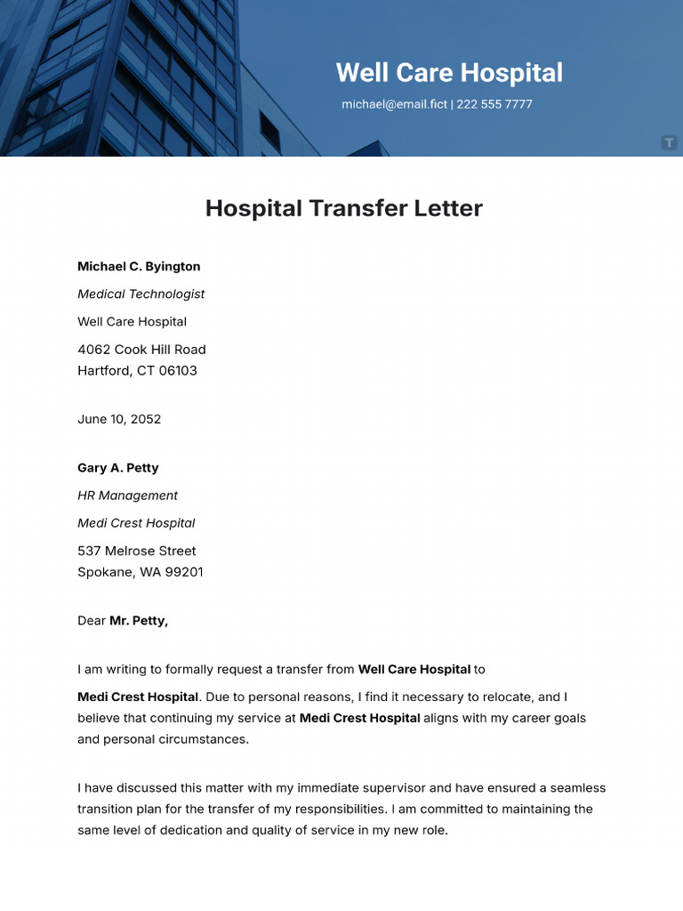 Hospital Transfer Letter Template | PDF