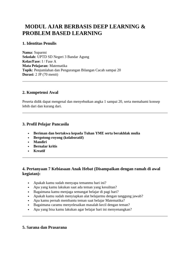 Modul Ajar Matematika PBL Deep Learning | PDF