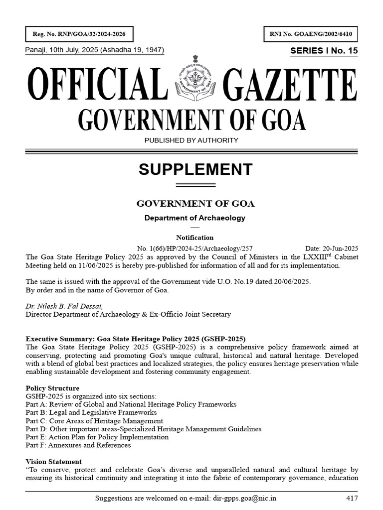 Goa History Gazzette | PDF | Cultural Heritage | Historic Preservation