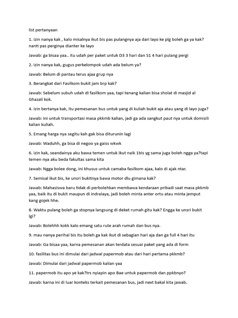 QnA Tranportasi PKKMB Fasilkom | PDF