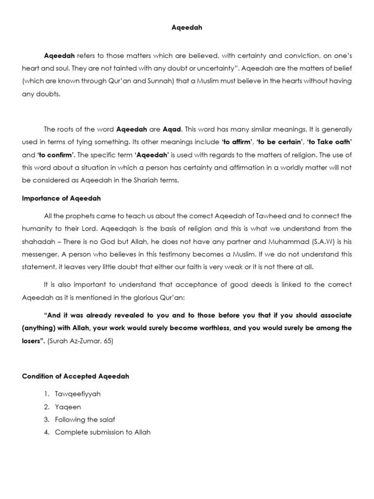 Understanding Aqeedah in Islam | PDF
