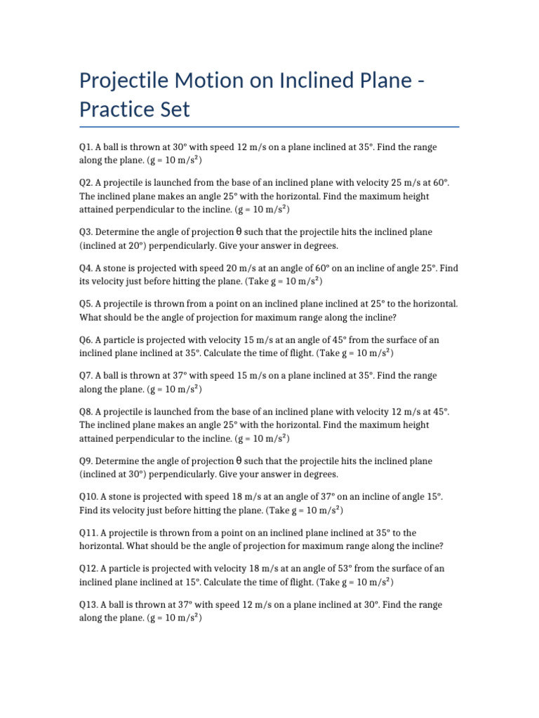 Inclined Plane Projectile Motion Questions Final Repaired With Answers ...