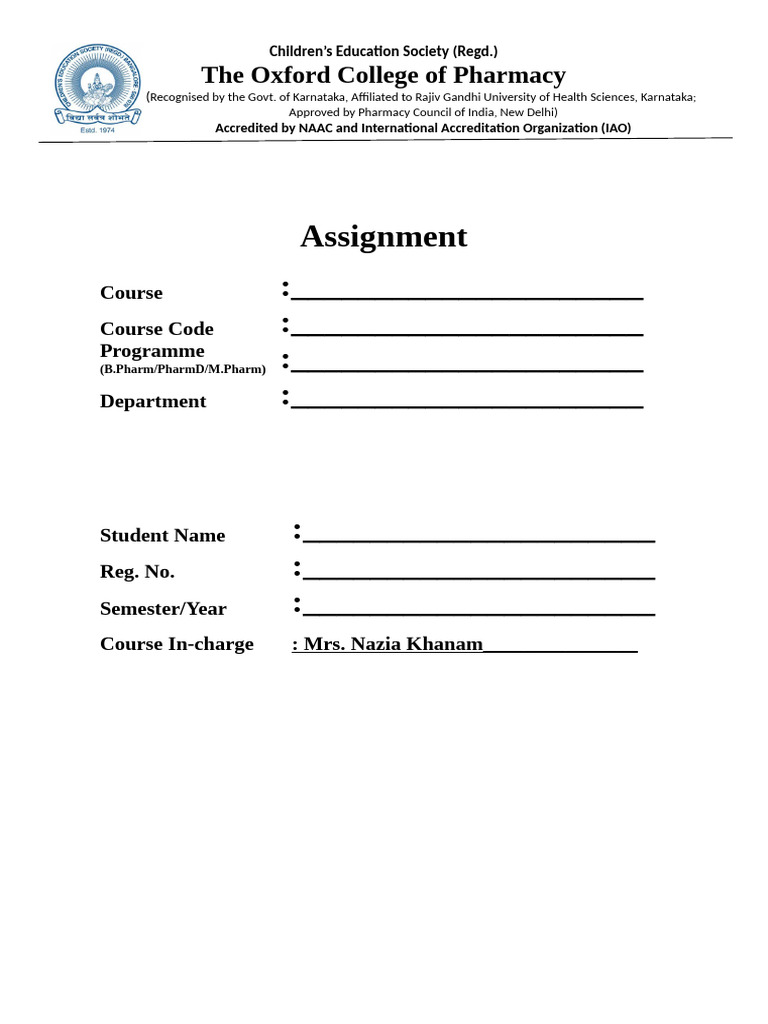 Oxford College Pharmacy Assignment Guide | PDF | Pharmaceutical ...