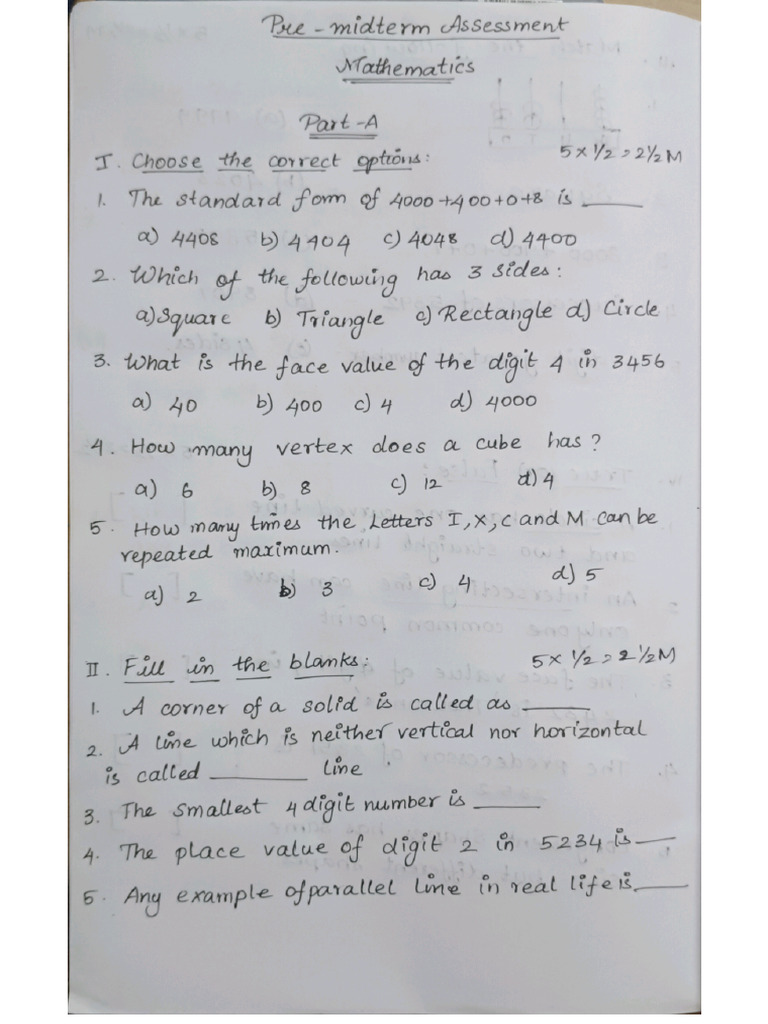 Mathematics Pre Midterm Assessment | PDF