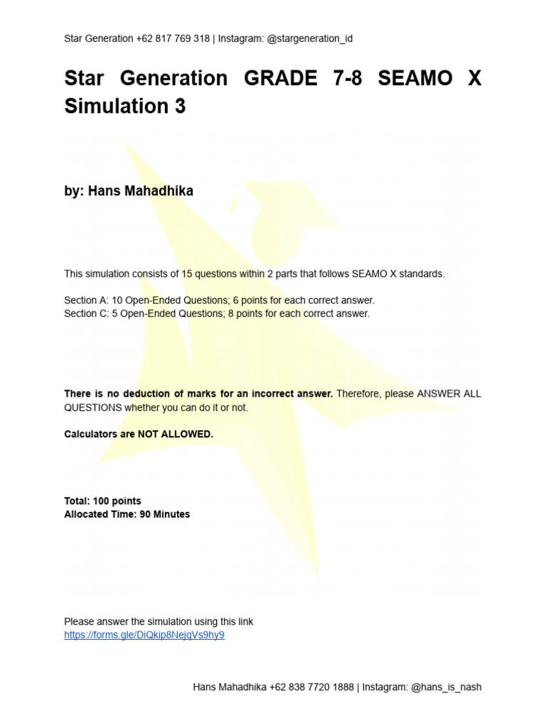 SEAMO Grade 7 Simulation by Hans Mahadhika | PDF | Mathematical Objects ...