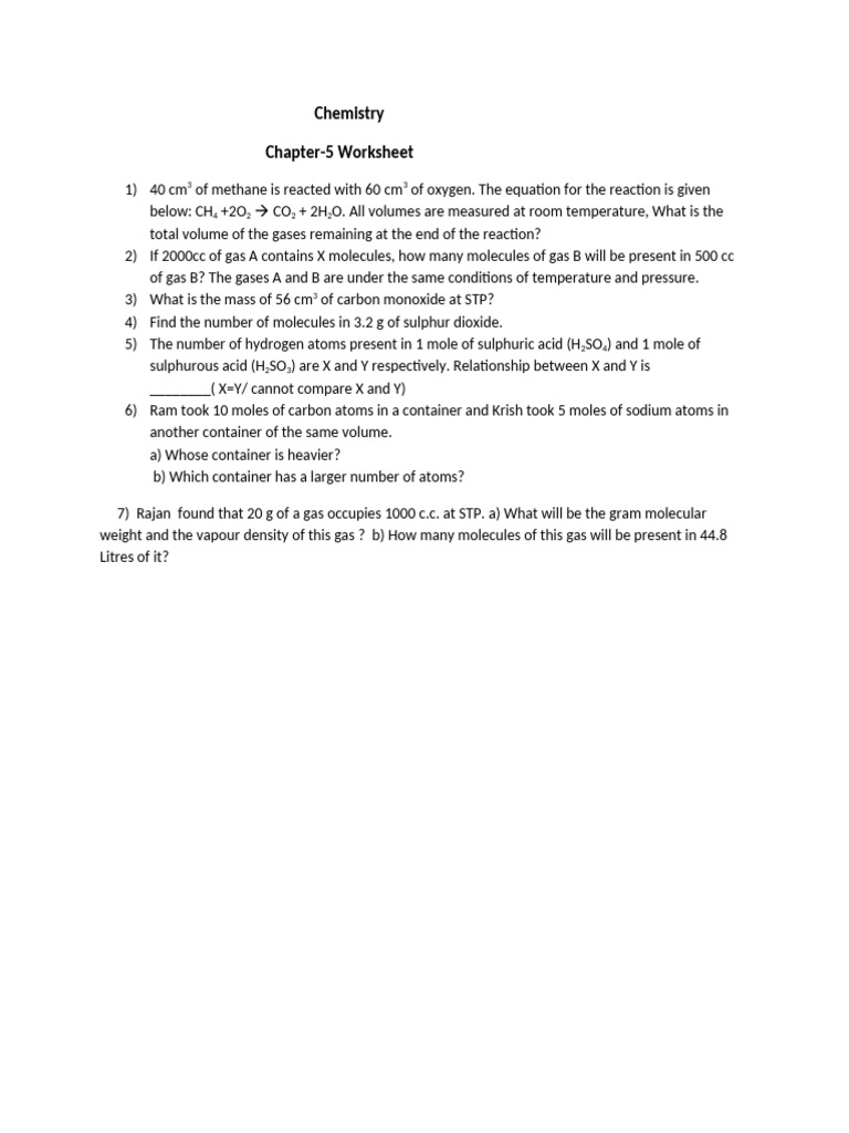 Mole Concept Practice Worksheet | PDF