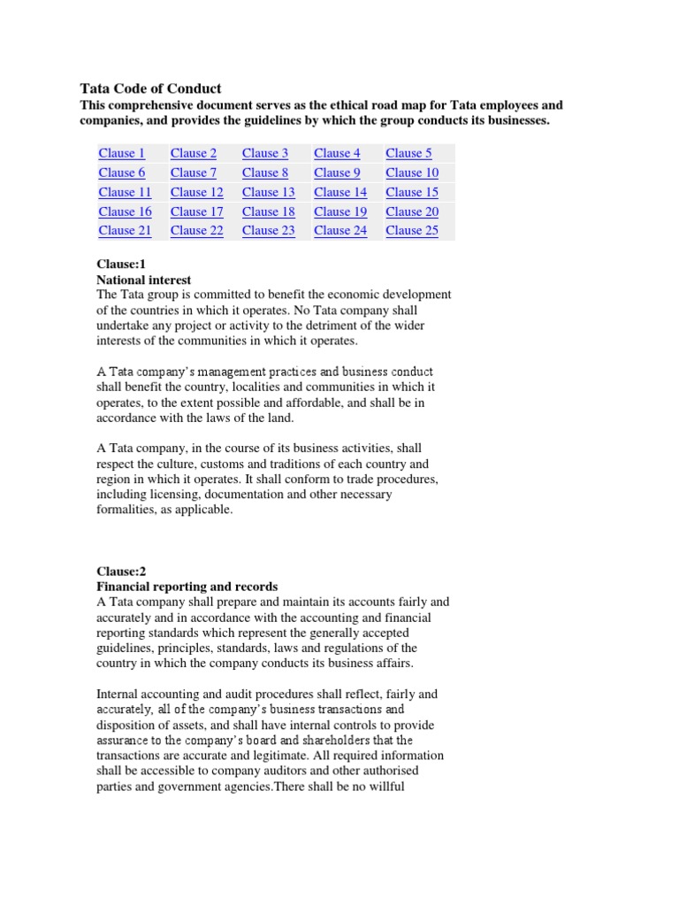 Tata Code of Conduct | PDF | Business Ethics | Board Of Directors